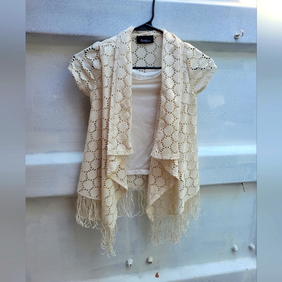 Amy Byer | Shirts & Tops | Tassel Fringe 2 In Top Shrug Cardigan Set ...